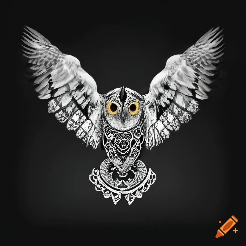 Owl with spread wings in a minimalistic Viking rune setting on Craiyon