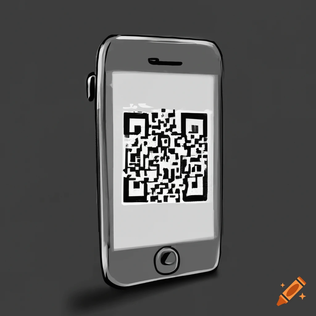 Smartphone capturing a qr code in black and white illustration on Craiyon