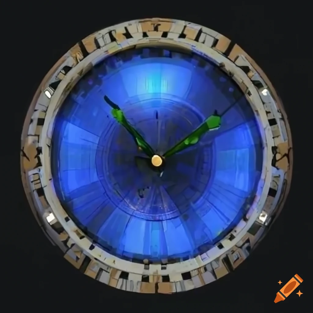 Stargate-themed clock in animated logo style on Craiyon