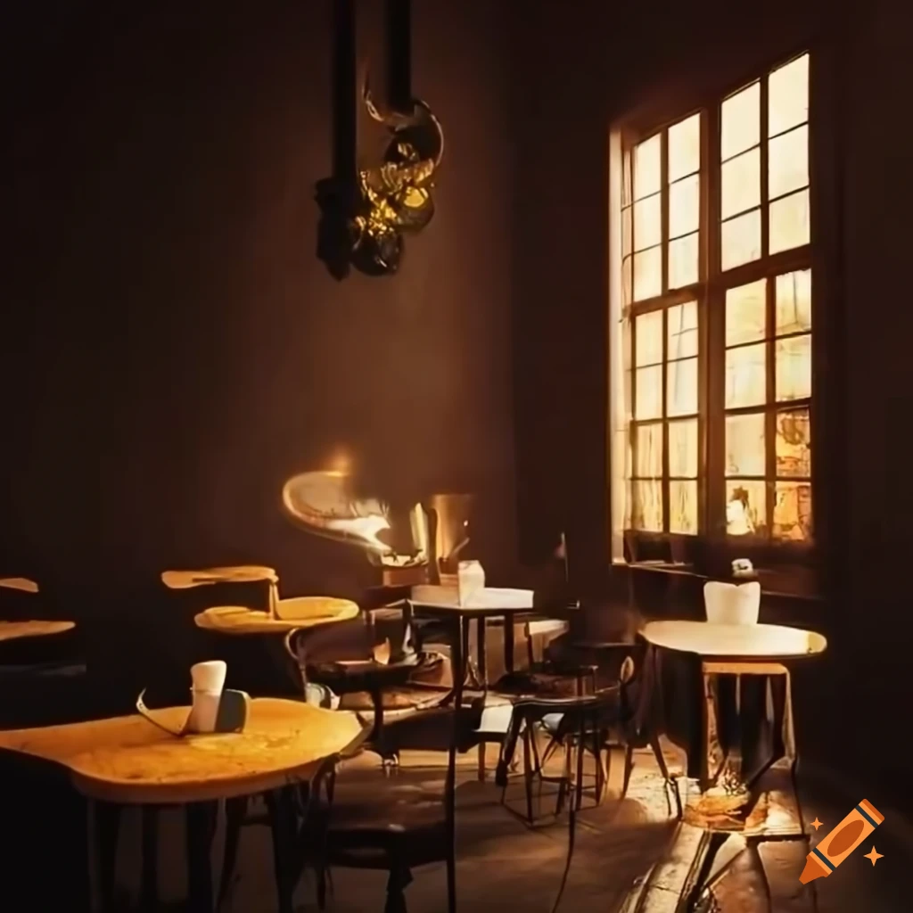 Cozy old school coffee shop with dim lighting on Craiyon