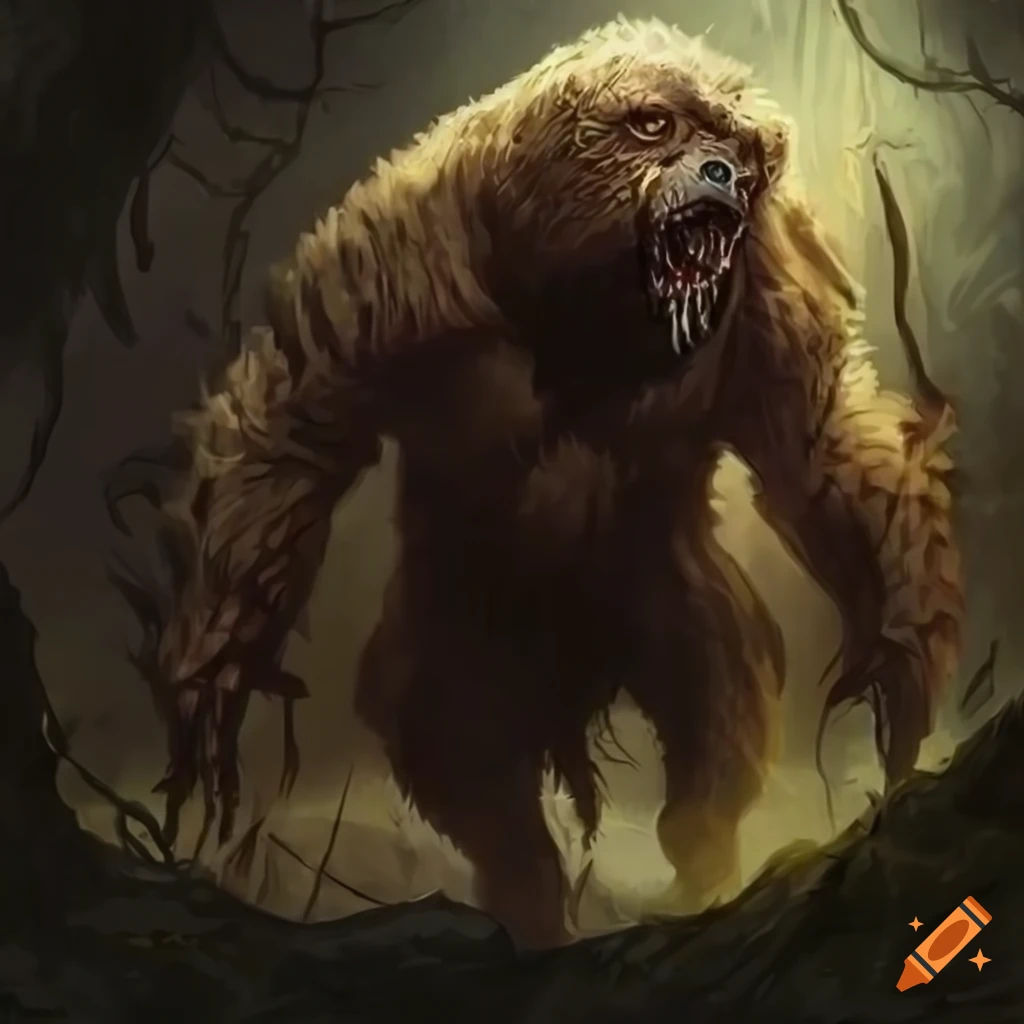 Monstrous bear horror creature in dynamic and action-packed scene on ...