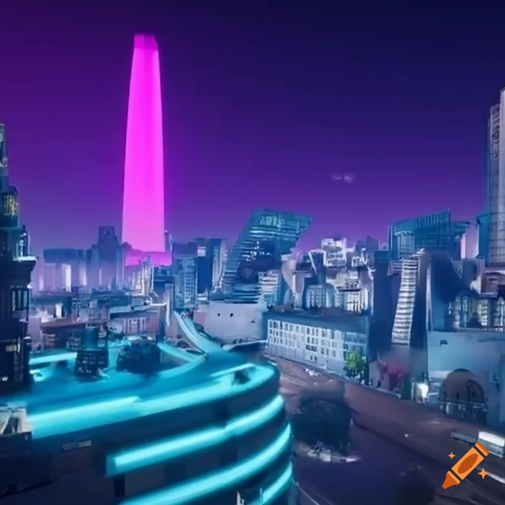Futuristic cityscape in a Fortnite-style setting on Craiyon