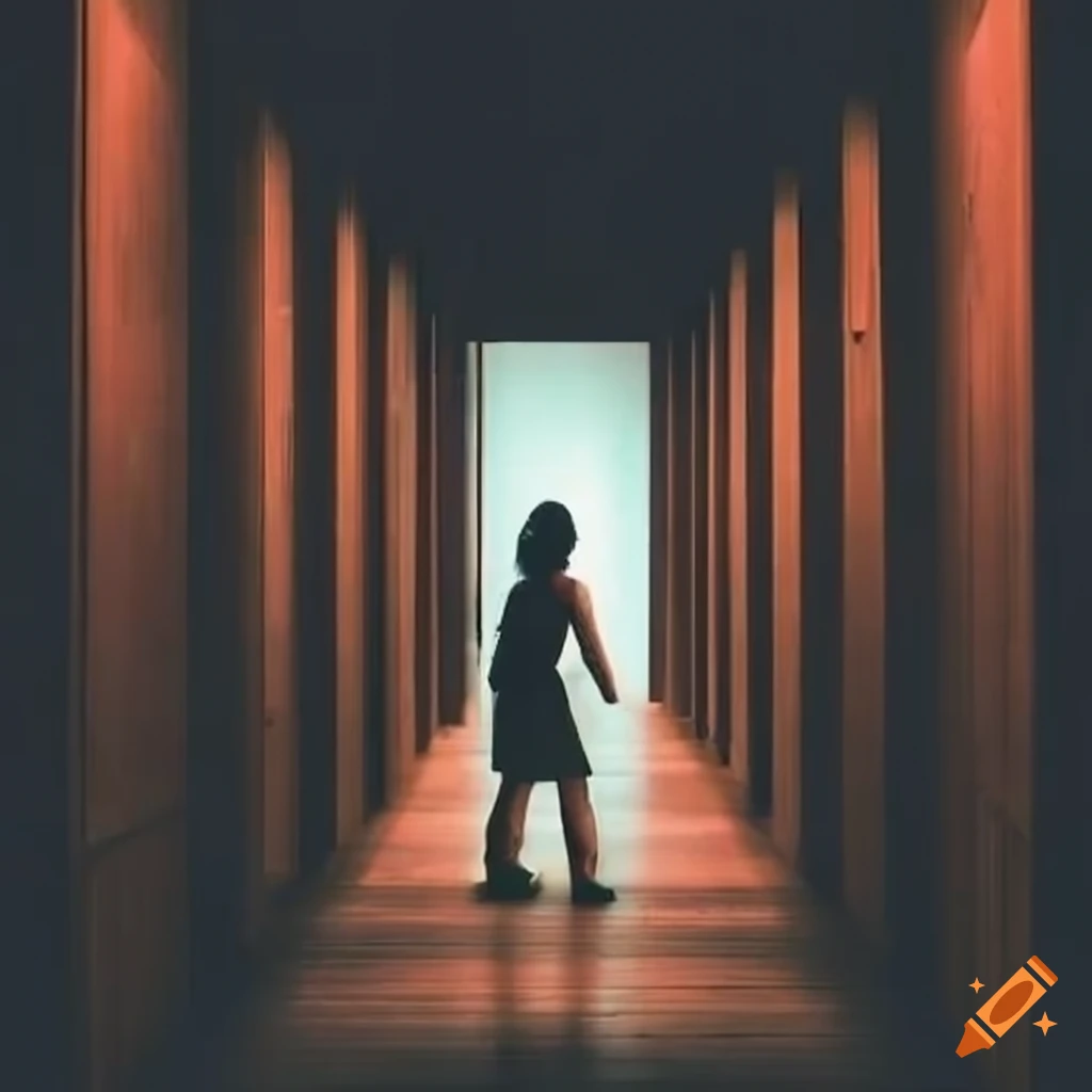 Person standing in a corridor with many doors on Craiyon