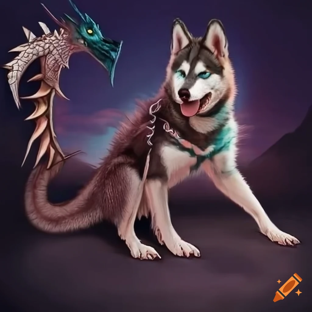 Hybrid of a husky and a dragon on Craiyon