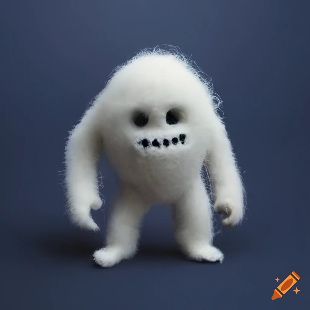 Needle felt forest with a white yeti walking in snowfall, sci-fi TV ...