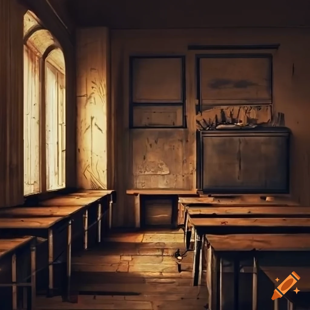 Interior of an old classroom with two rooms on Craiyon