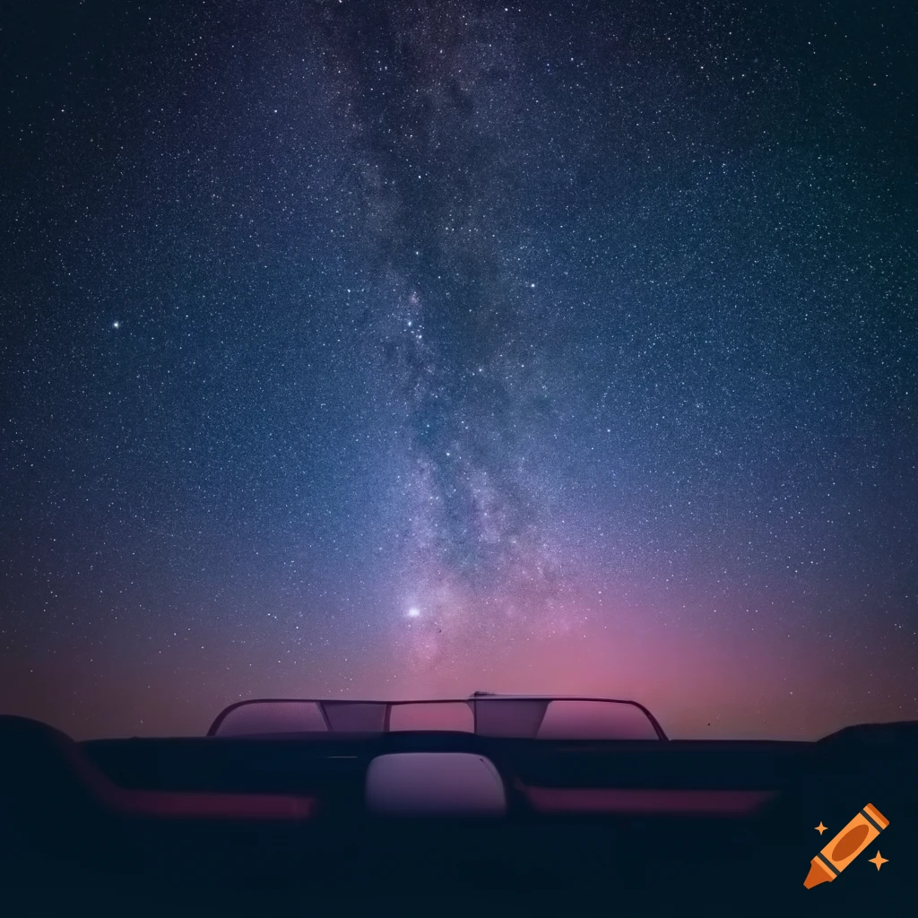 View of starry sky from car's roof window on Craiyon