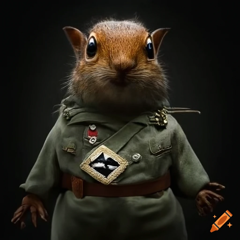 Squirrel with military cloth looking for planes on Craiyon