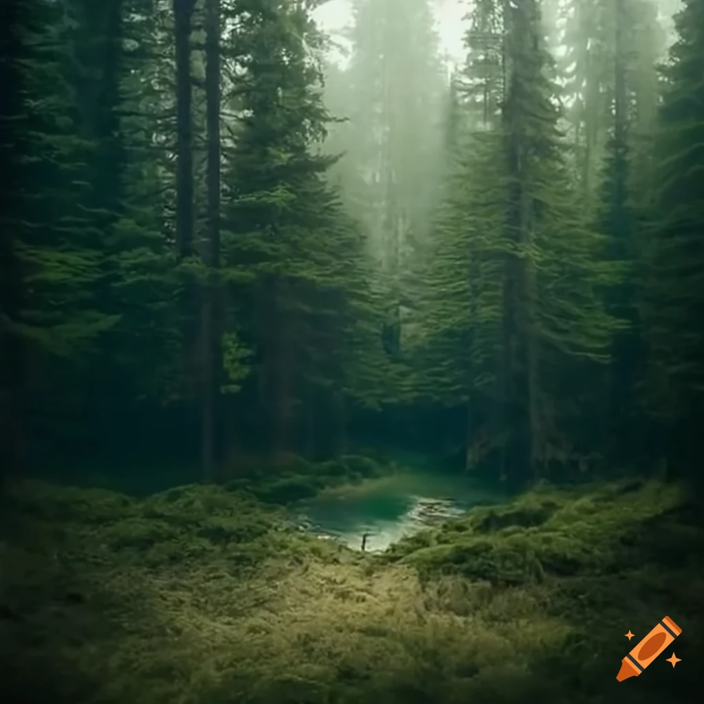 Breathtaking landscape during the temperate taiga forest period with ...