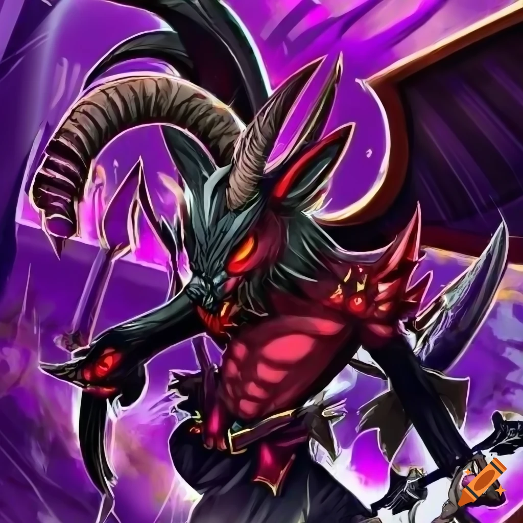 Fantastical demonic goat with corkscrew horns in anime-style fantasy ...