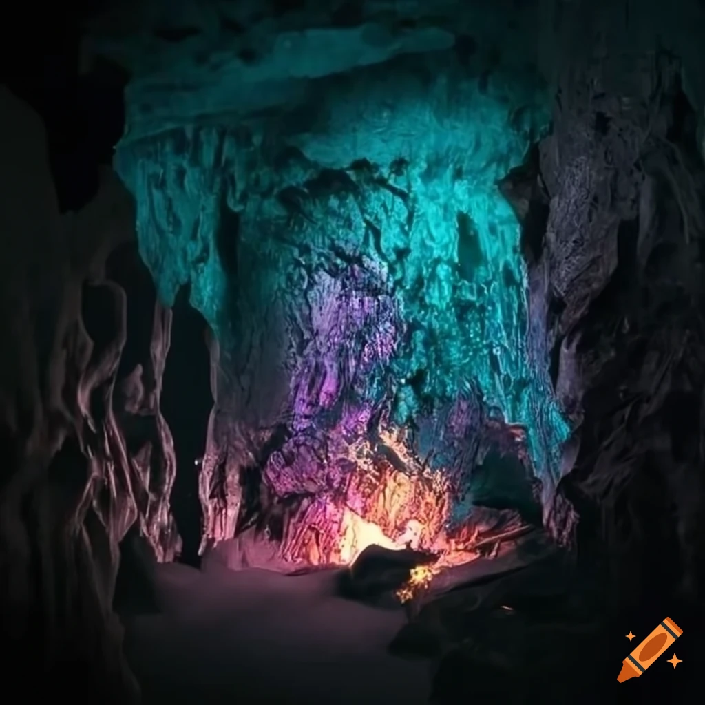 Glowing bismuth in a dark cave on Craiyon