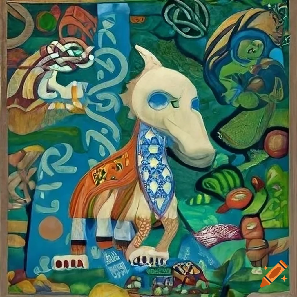 Serigraph of fusion spirit animals with norse runes and celtic knots in ...