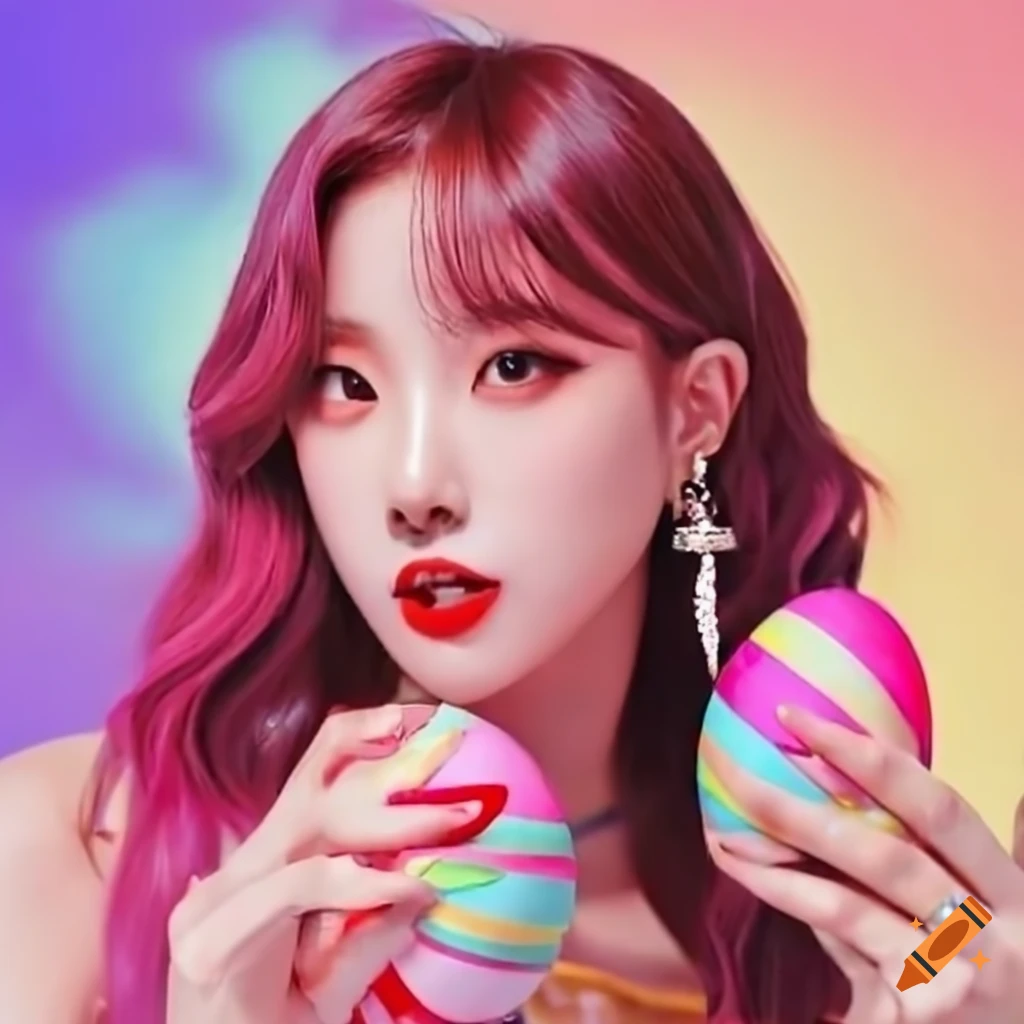 K-pop girl band enjoying making Easter eggs on Craiyon