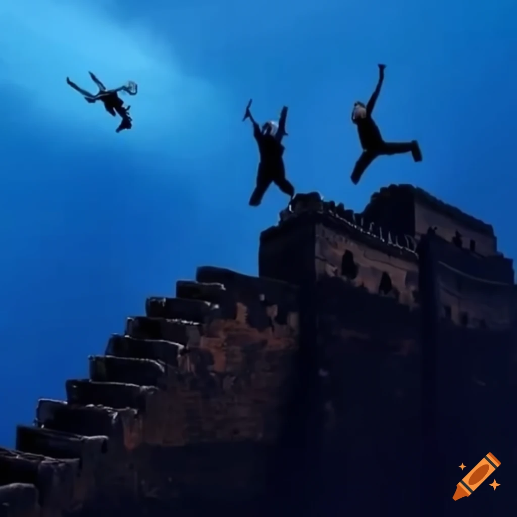 Ninja jumping over the great wall of china on Craiyon