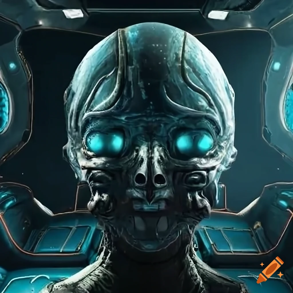 First person view of an alien ship's internal cockpit on Craiyon