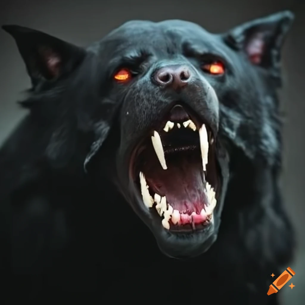 Menacing black dog with a snarl on Craiyon
