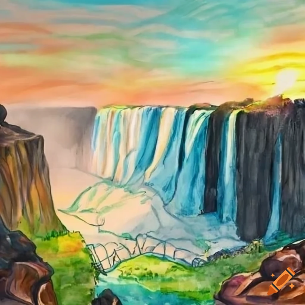 Kid's drawing of victoria falls on Craiyon