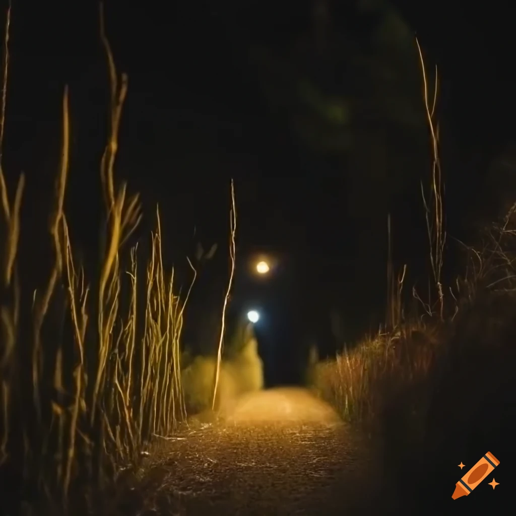 Narrow passage between two fields at night on Craiyon