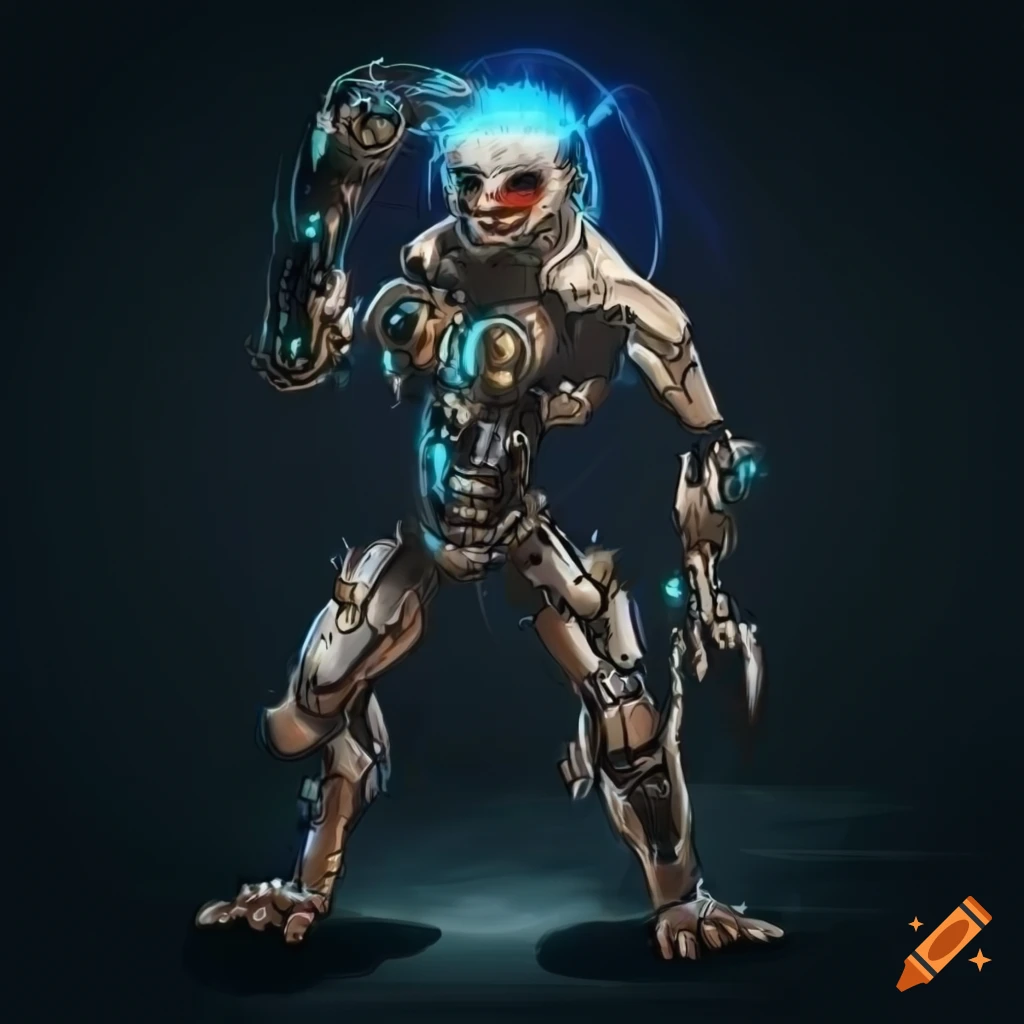 Realistic illustration of an Asian small-clawed otter cyborg with a ...