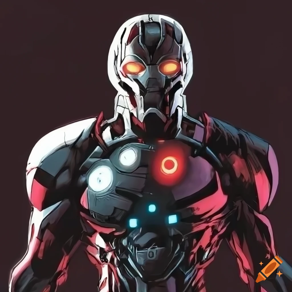 Comic book style art of ultron sigma, sephiroth, and iron man on Craiyon