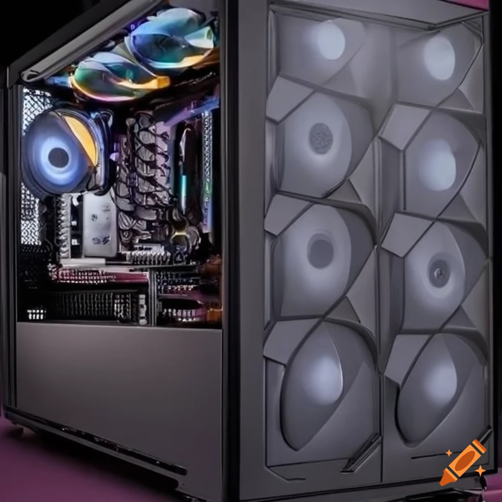 Luxurious pc cabinet against a detailed background on Craiyon