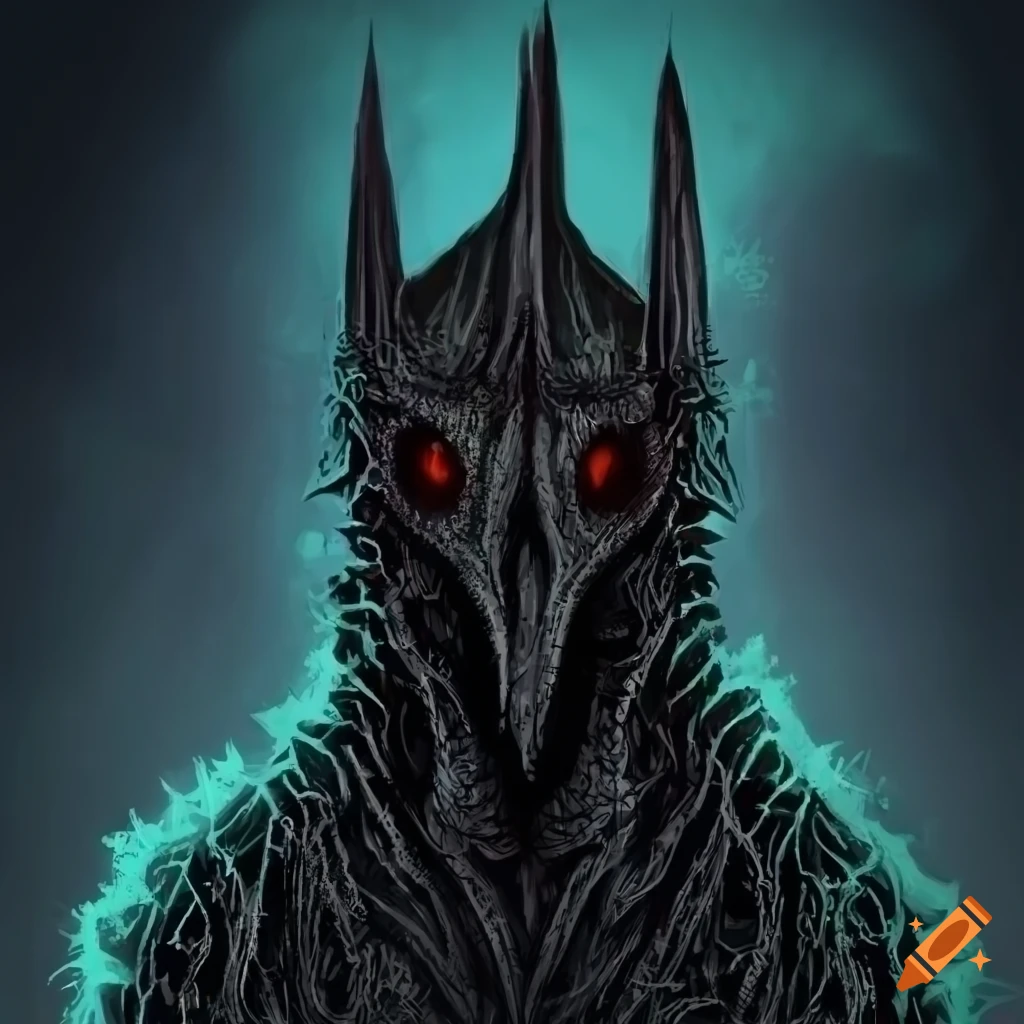 Sauron depicted in Lovecraftian horror style on Craiyon