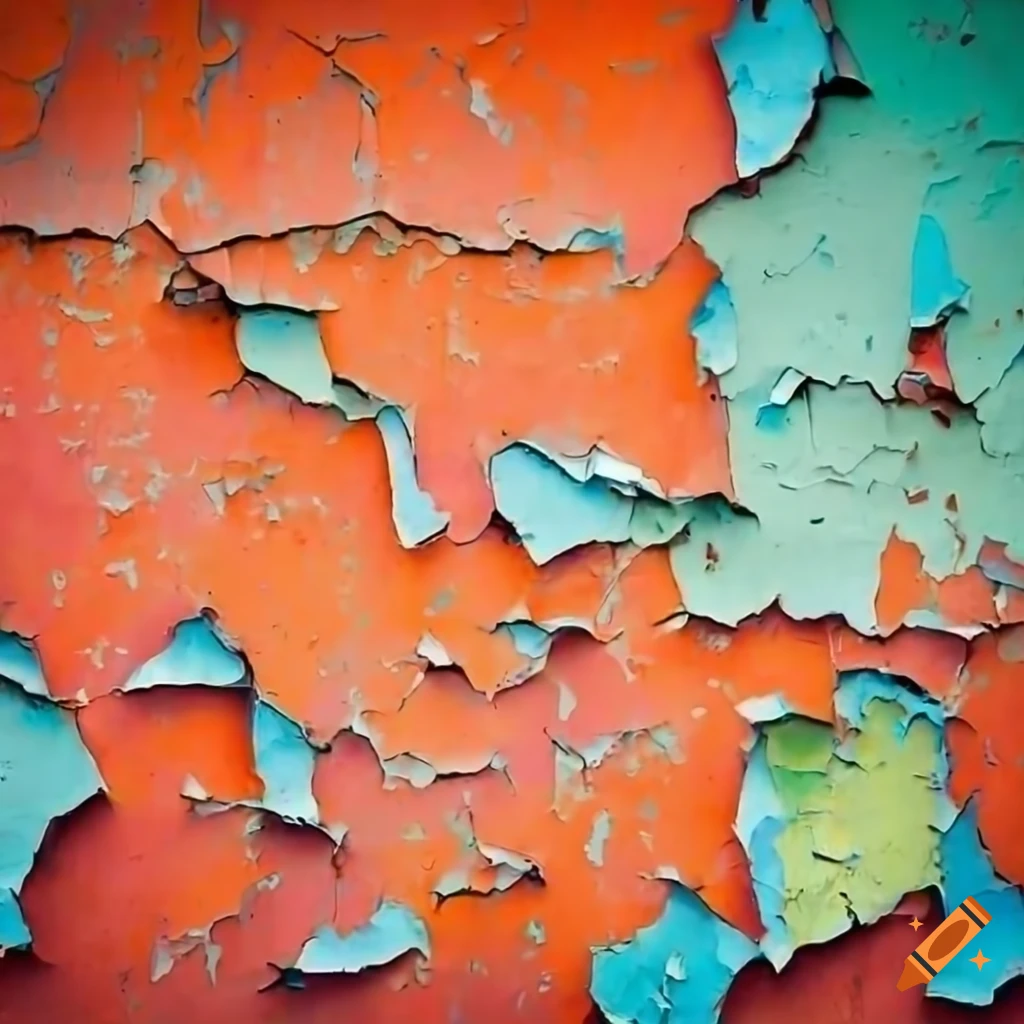 Close-up of colorful peeling posters on a painted wall on Craiyon