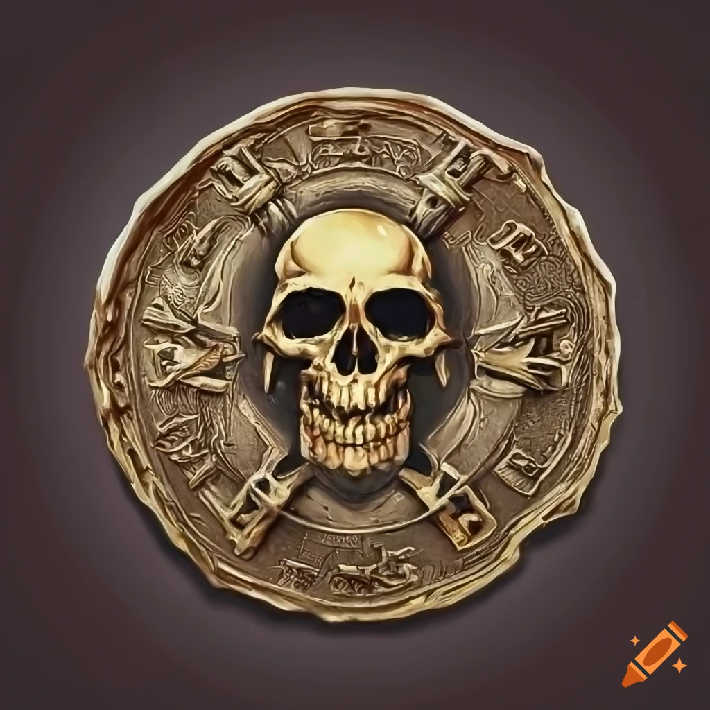 Highly detailed mercenary group logo: skull with crossed swords on a ...