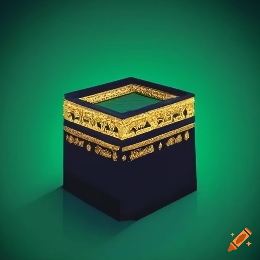 Simplified photo of the Kaaba on a deep green background on Craiyon
