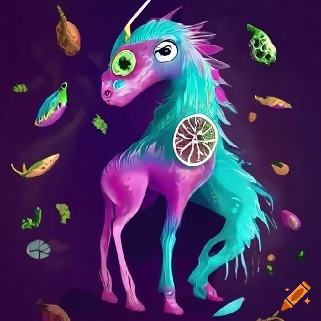 Mythical creatures and mutant omega mart lemon fruit monster in a ...