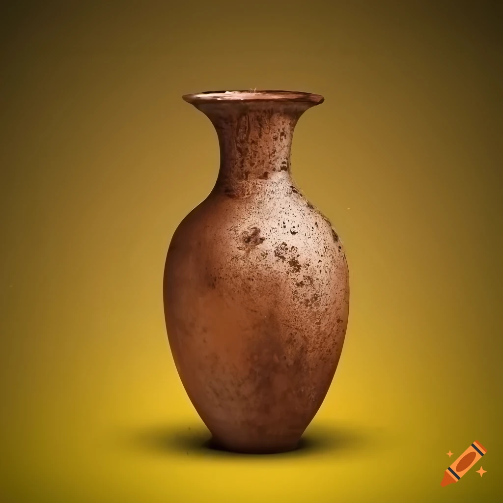 Old rusty vase on yellow background in ultra-realistic detail on Craiyon