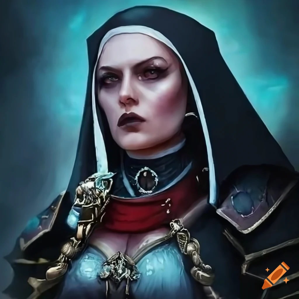 Amy lee cosplaying as a sisters of battle nun from warhammer 40k on Craiyon