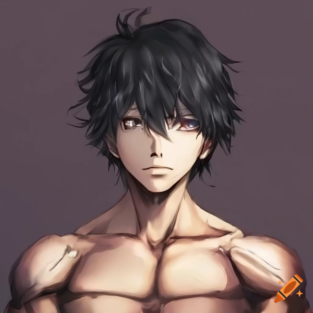 Shredded anime protagonist with striking eyes on Craiyon