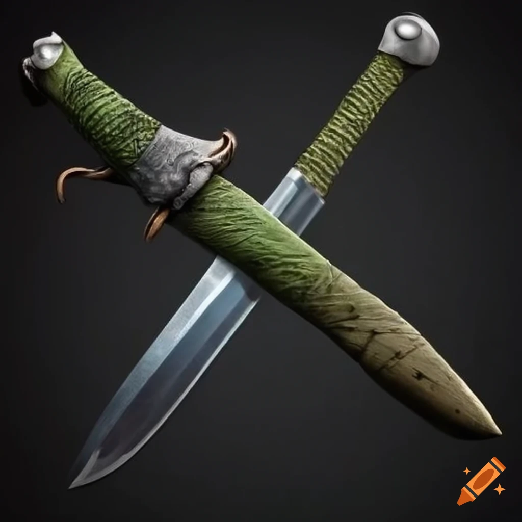 Two daggers with green edges on Craiyon