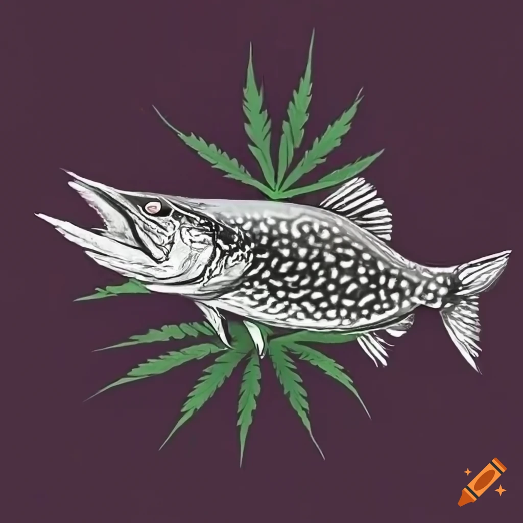 Northern pike logo with a cannabis leaf background on Craiyon