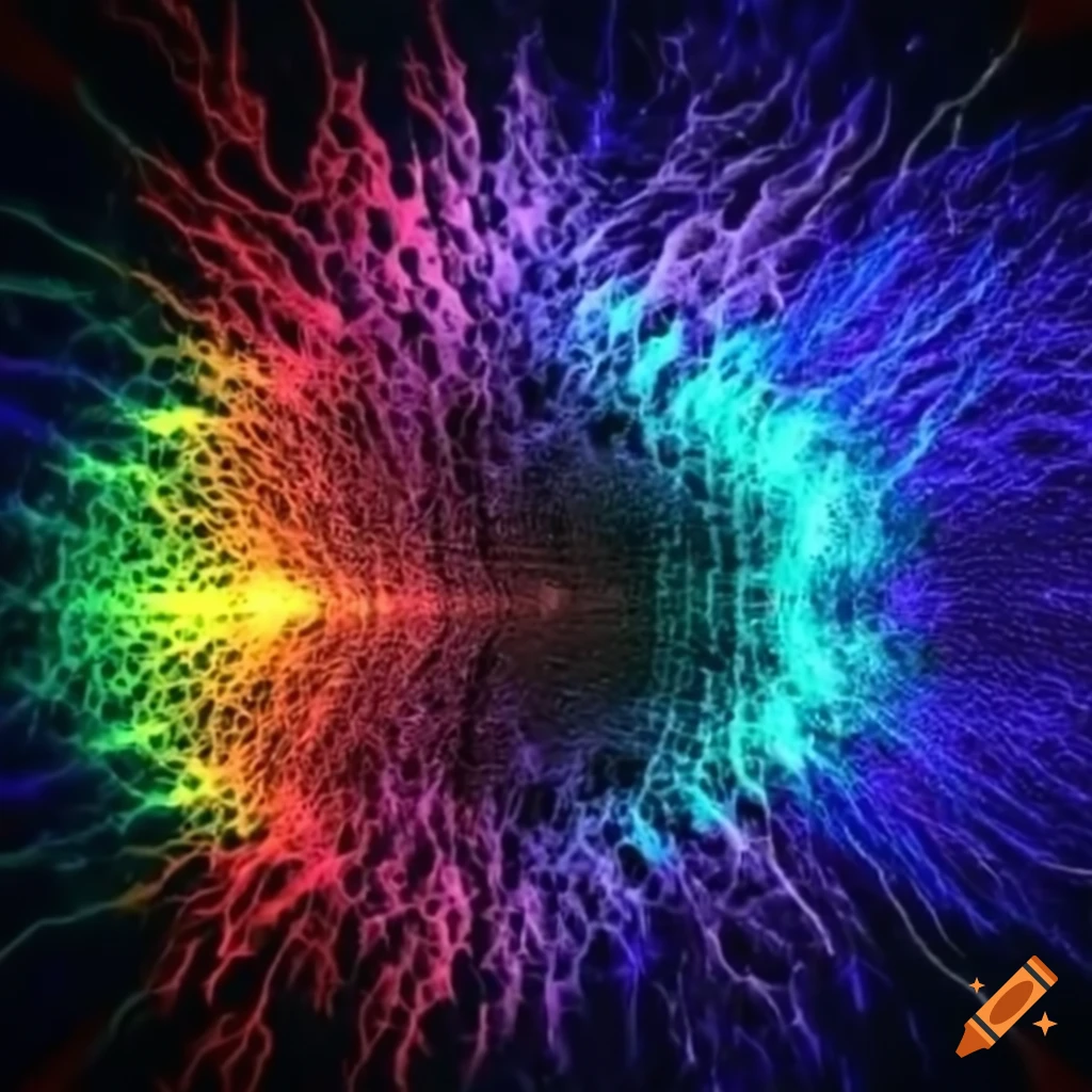 Illustration of rainbow neural networks and firing synapses on Craiyon