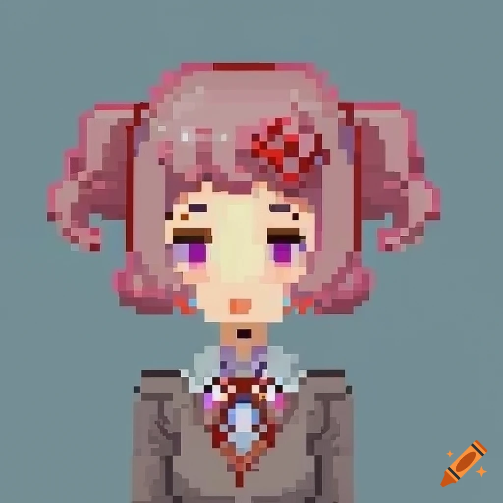 Natsuki pixel art from Doki Doki Literature Club on Craiyon