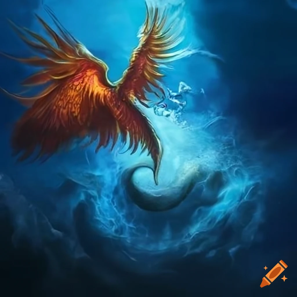Phoenix emerging from the sea with an anchor in talons on Craiyon