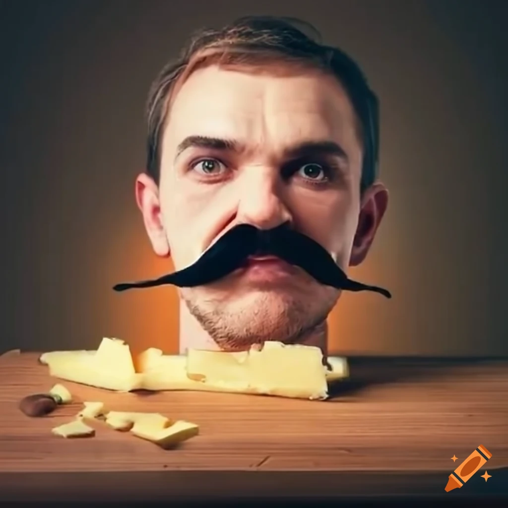 Man with a mustache cutting cheese on Craiyon