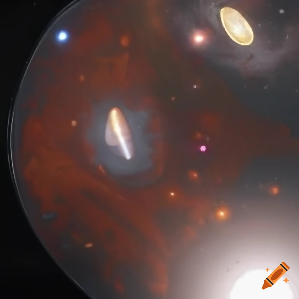 Artistic representation of a universe made of iron, fire, gel, tin ...