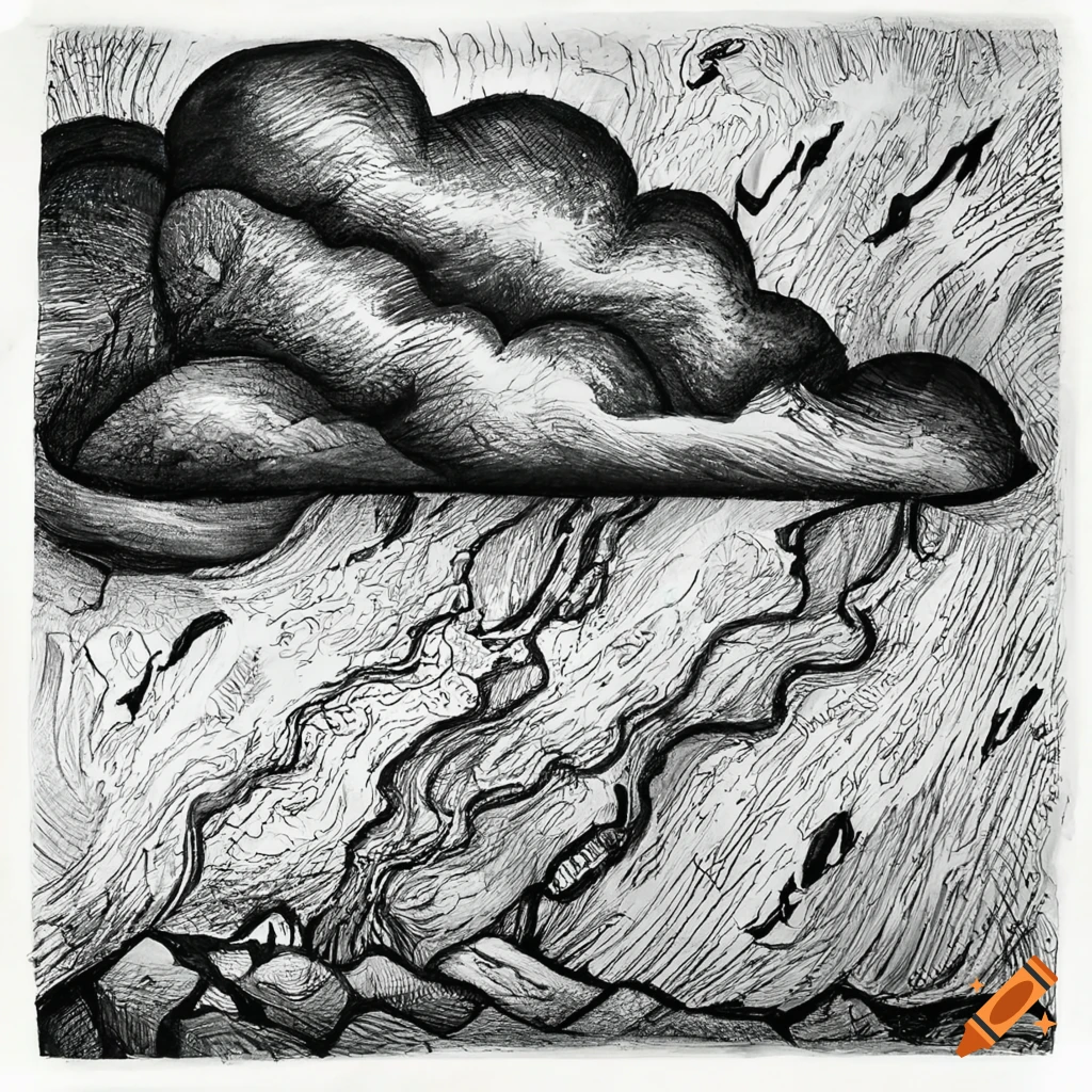 Ink drawing of a thunderstorm on Craiyon