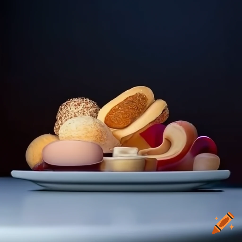 Digital sculpture of food on a table on Craiyon