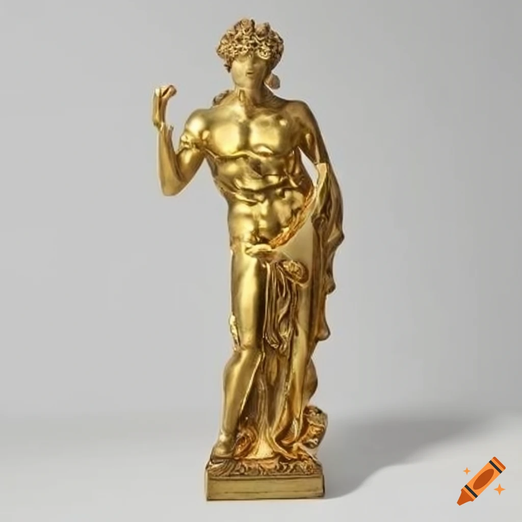 Intricate sculpture of a greek god in gold and quartz on Craiyon