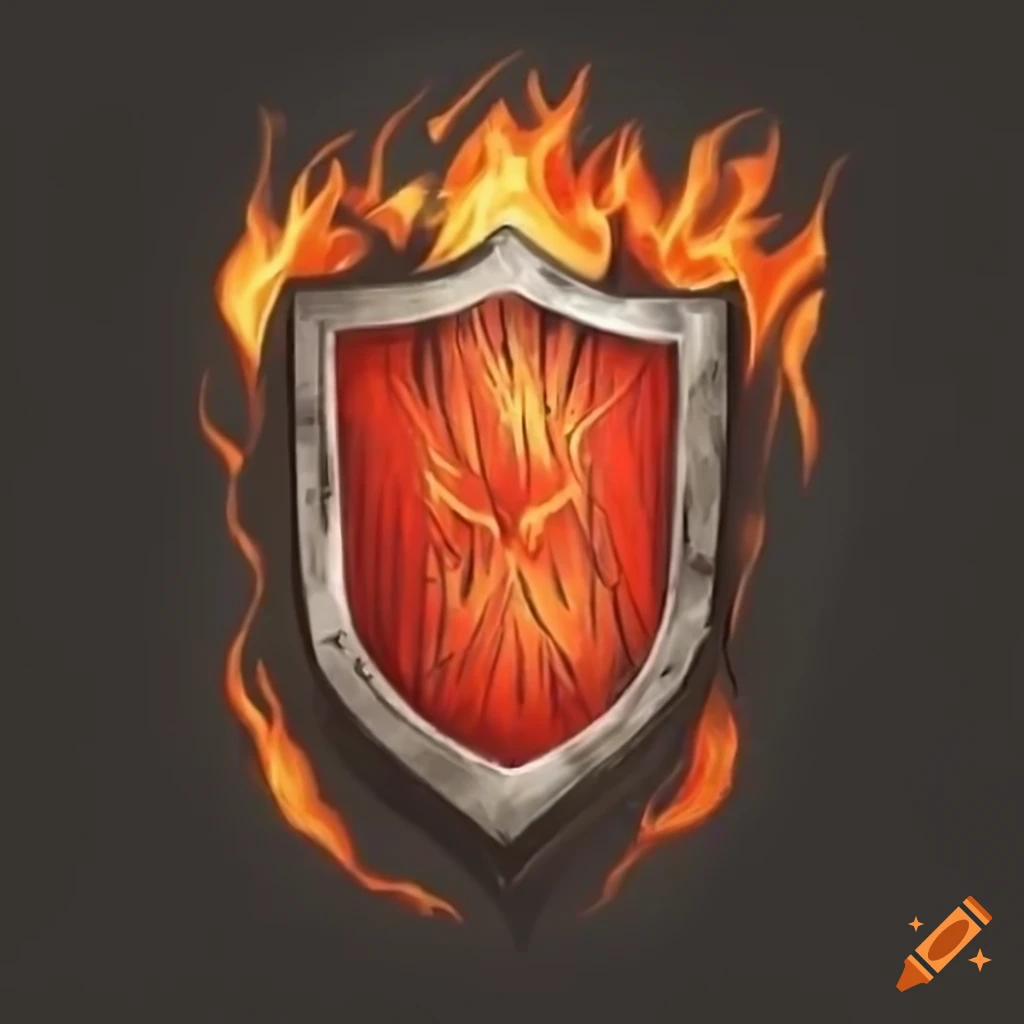 Burning shield on a dark background in a fantasy setting on Craiyon