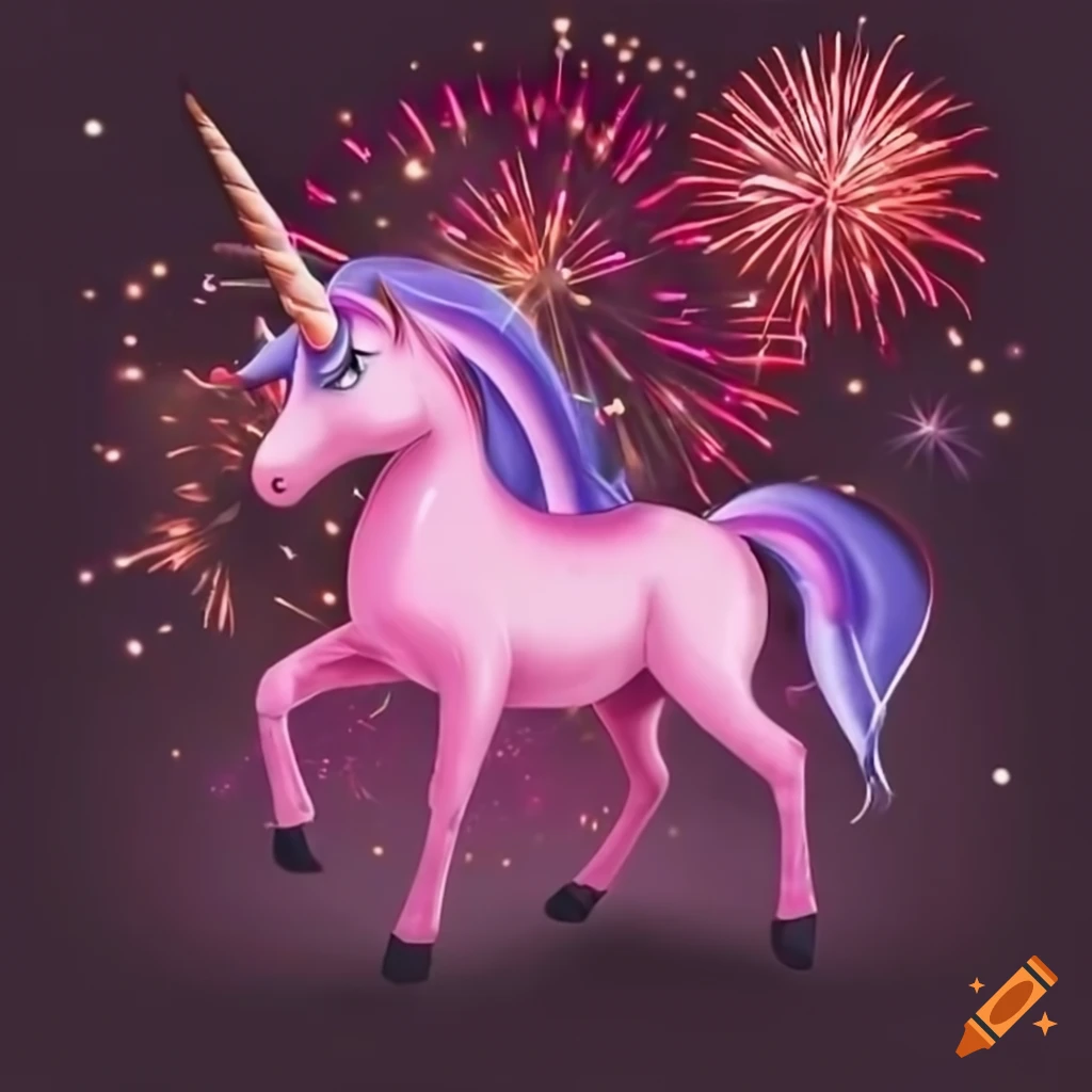 Pink unicorn under colorful fireworks on Craiyon