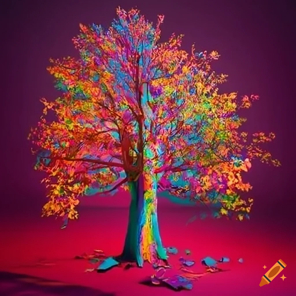 Colorful tree with cmyk leaves standing tall on Craiyon