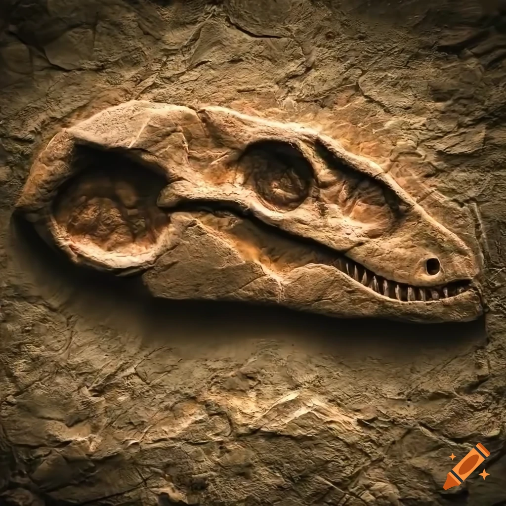 Old fossil dinosaur embedded in stone background, ultra realistic on ...