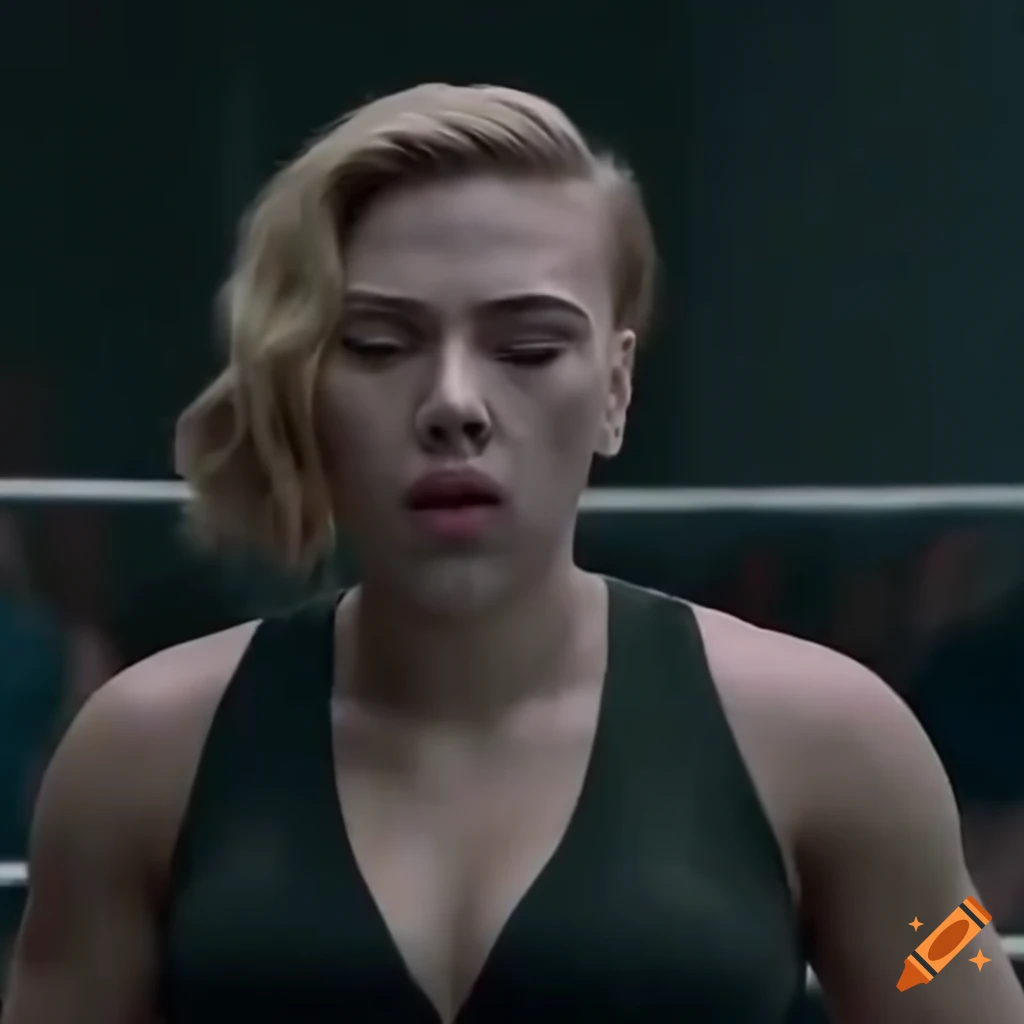 Scarlett johansson female fighter in a movie fight scene on Craiyon