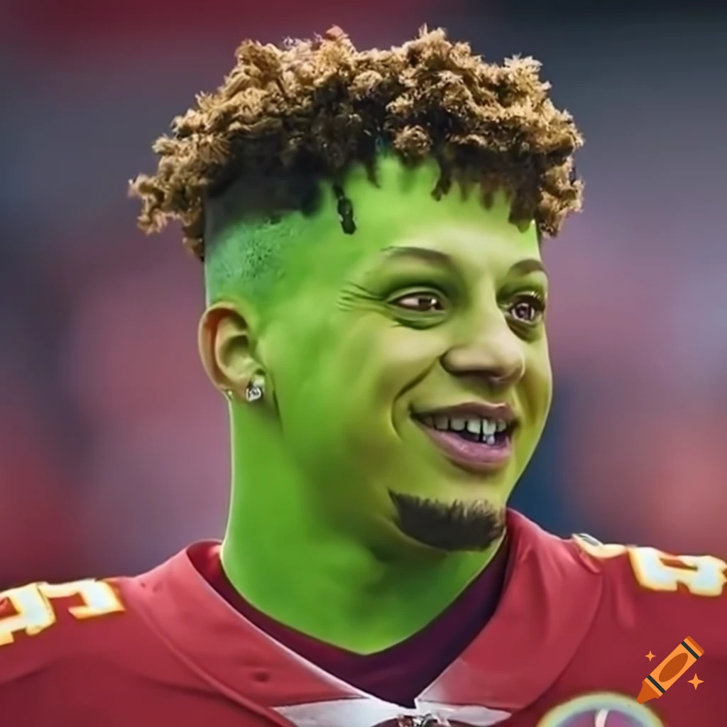 Shrek character depiction of patrick mahomes on Craiyon