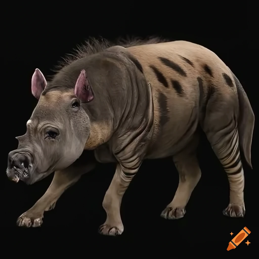 Illustration of an entelodon in a wild Asian setting on Craiyon